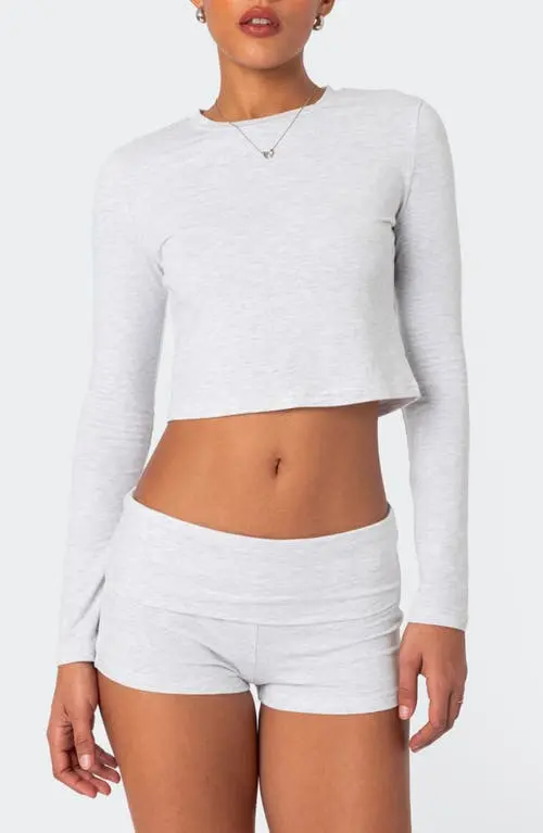 EDIKTED Meg Long Sleeve Crop Top - Gray-melange