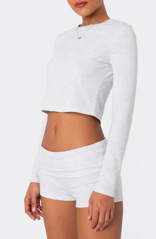 EDIKTED Meg Long Sleeve Crop Top - Gray-melange