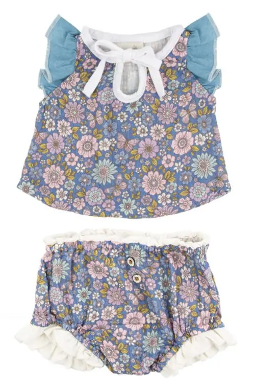 MIKI MIETTE Kacey Floral Ruffle Top & Bloomers Set - Topanga
