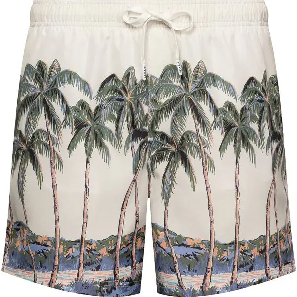 Eton Palm Tree Print Swim Trunks - Green