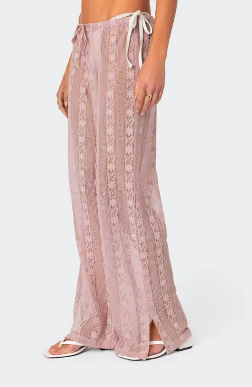 EDIKTED Emboidered Sheer Cotton Blend Lace Drawstring Cover-up Pants