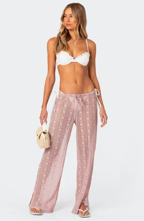 EDIKTED Emboidered Sheer Cotton Blend Lace Drawstring Cover-up Pants