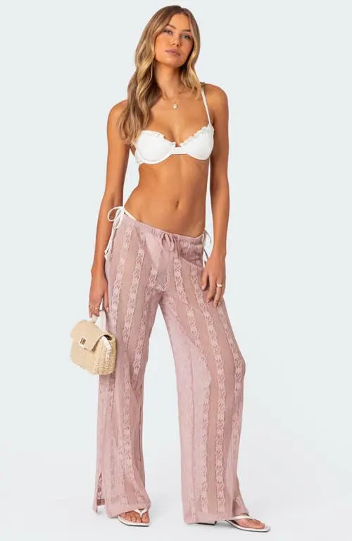 EDIKTED Emboidered Sheer Cotton Blend Lace Drawstring Cover-up Pants