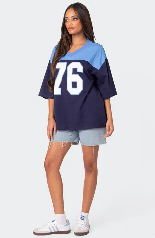 EDIKTED 76 Oversized Graphic T-shirt - Navy