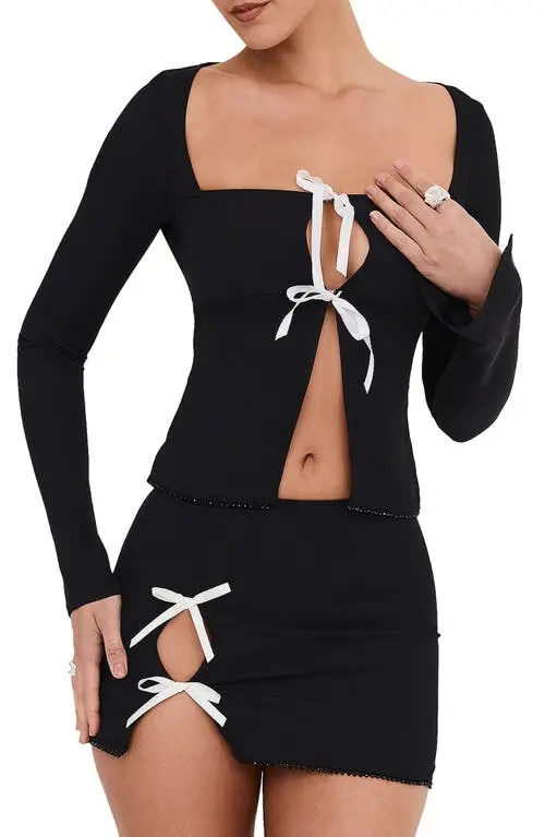 MISTRESS ROCKS Embellished Front Tie Top