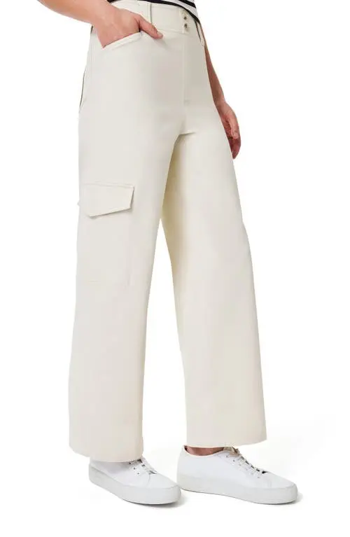 Spanx Stretch Cotton Blend Twill Ankle Cargo Pants - Eggshell