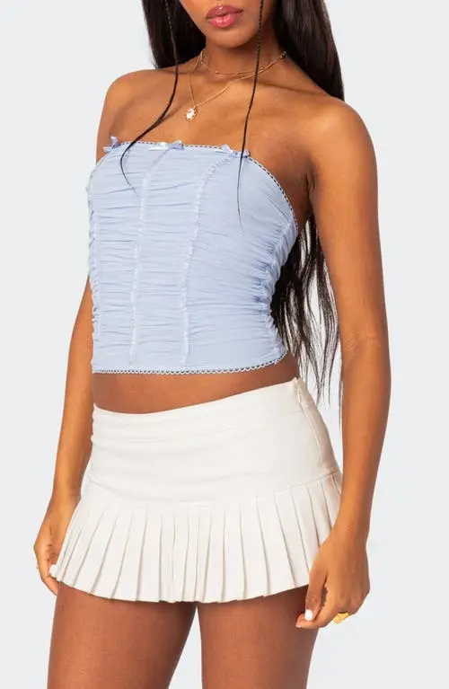 EDIKTED Veronika Strapless Ruched Mesh Top