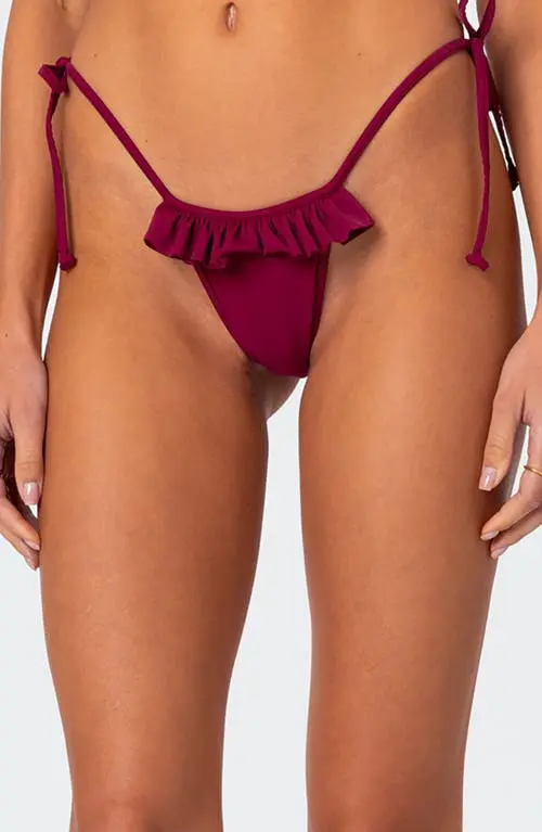 EDIKTED Joelle Ruffle Bikini Bottom - Burgundy