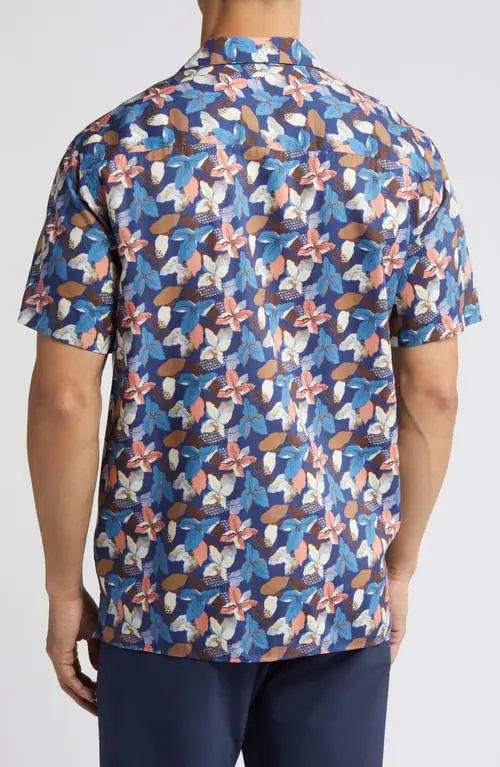 Johnston & Murphy Abstract Floral Cotton And Modal Camp Shirt - Navy