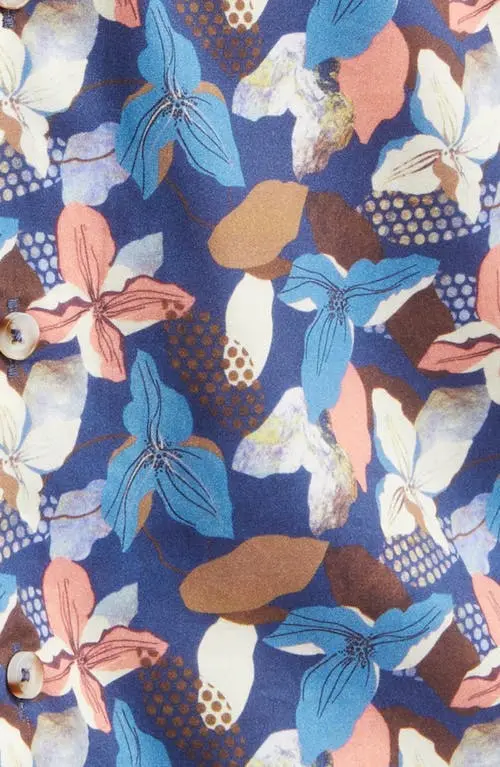 Johnston & Murphy Abstract Floral Cotton And Modal Camp Shirt - Navy