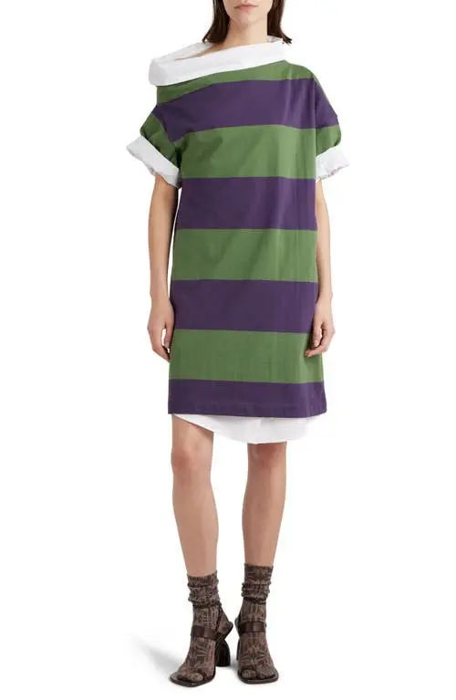 Dries Van Noten Rugby Stripe Asymmetric Short Sleeve Sweatshirt Dress In  Dark Purple - 70% Off | Editorialist
