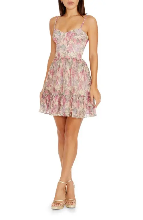Dress The Population Marlow Fit & Flare Minidress - Fuchsia Multi