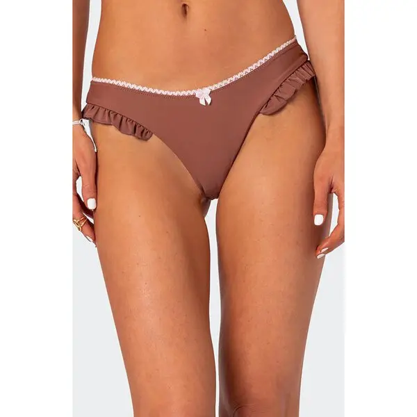 EDIKTED Maggie Ruffle Bikini Bottom - Brown