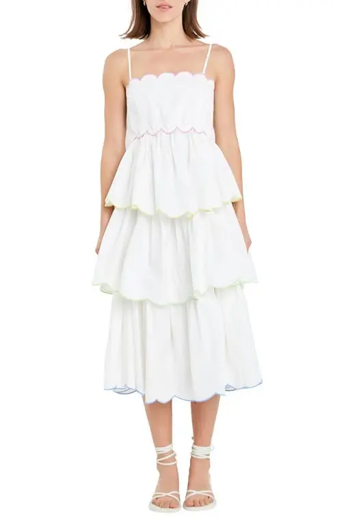 English Factory Scallop Sleeveless Sundress - White