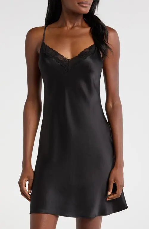 ETAM Milky Lace Trim Silk Chemise - Black