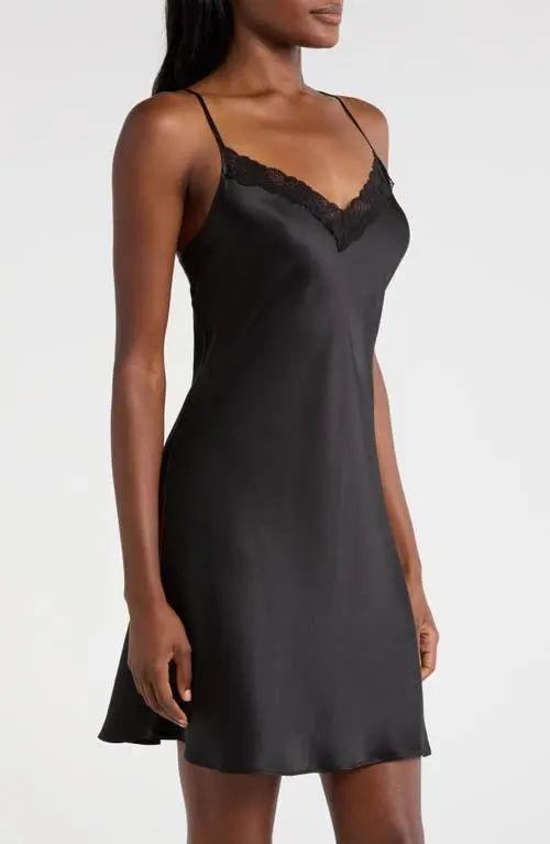 ETAM Milky Lace Trim Silk Chemise - Blackdnu