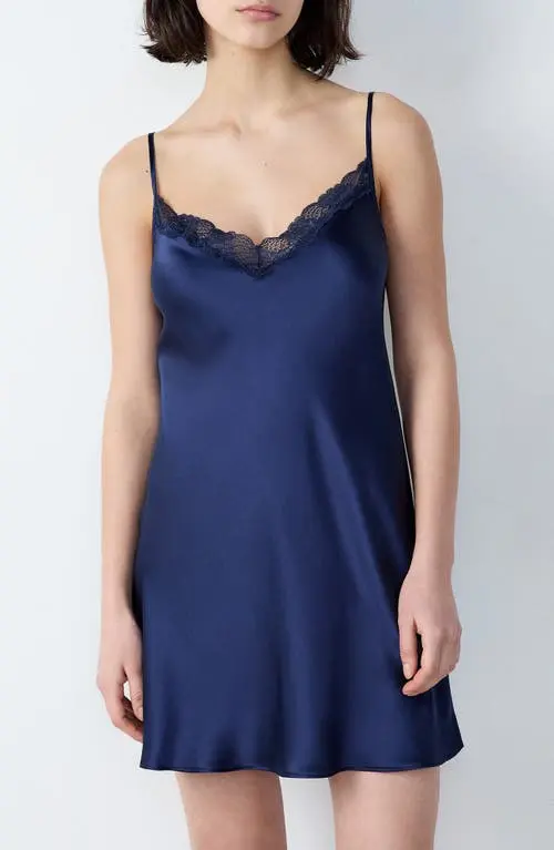 ETAM Milky Lace Trim Silk Chemise - Blue
