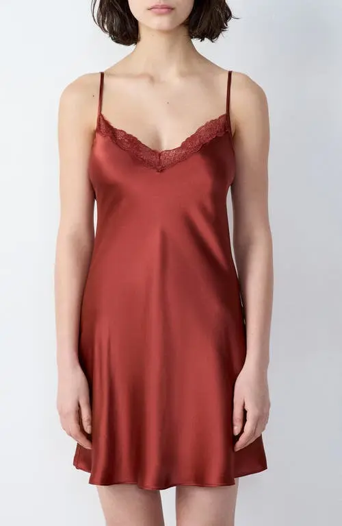 ETAM Milky Lace Trim Silk Chemise - Brown