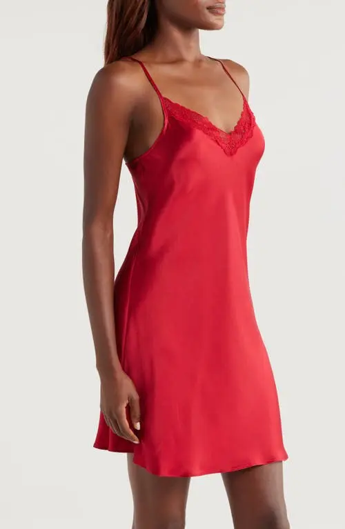 ETAM Milky Lace Trim Silk Chemise - Cardinal