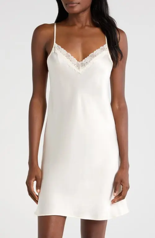 ETAM Milky Lace Trim Silk Chemise - Perle