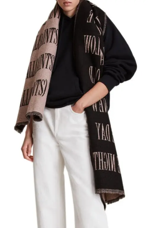 ALLSAINTS Varsity Woven Wool Blend Scarf - Blush Black