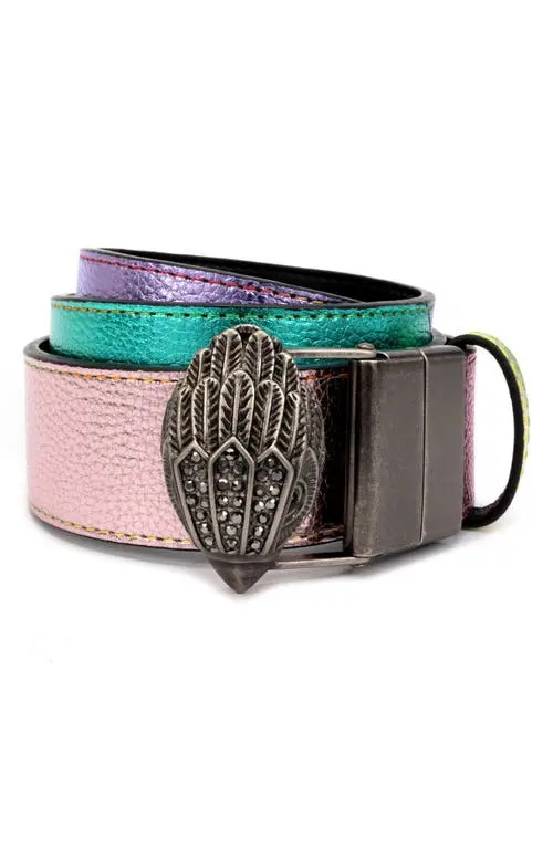 Kurt Geiger Reversible Leather Belt - Pastel Rainbow/ Antique Silver