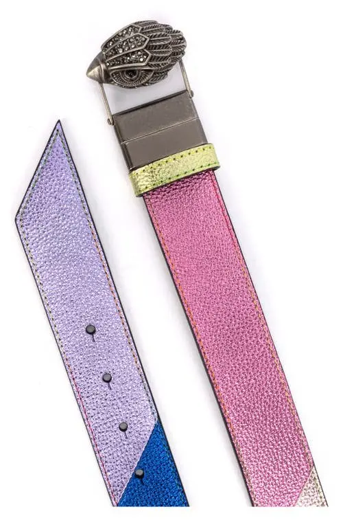 Kurt Geiger Reversible Leather Belt - Pastel Rainbow/ Antique Silver
