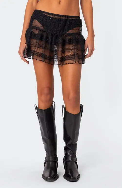EDIKTED Ruffle Sheer Miniskirt