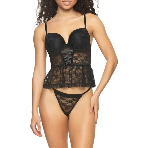 BLACK BOW Rachel Lace Underwire Bustier & G-string Set - Black