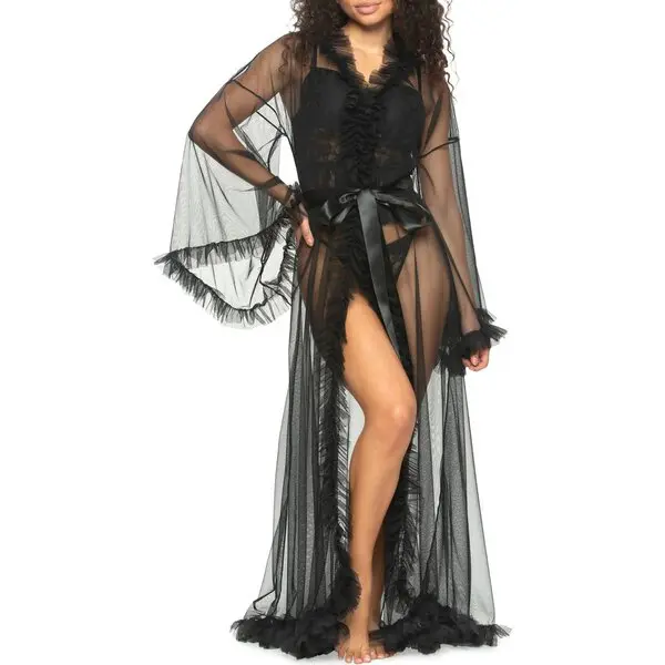 BLACK BOW Veil Sheer Robe - Black