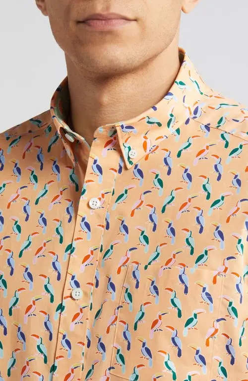 Johnston & Murphy Toucan Print Short Sleeve Cotton Button-down Shirt