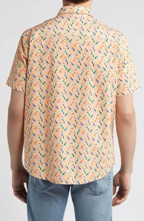 Johnston & Murphy Toucan Print Short Sleeve Cotton Button-down Shirt