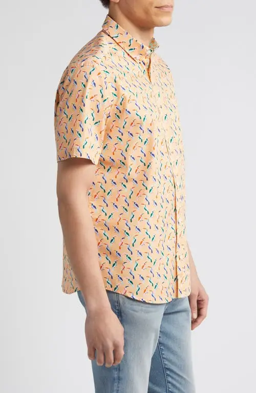 Johnston & Murphy Toucan Print Short Sleeve Cotton Button-down Shirt