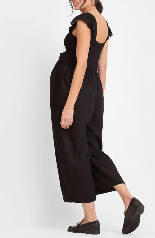 Seraphine Smocked Wide Leg Maternity/nursing Jumpsuit
