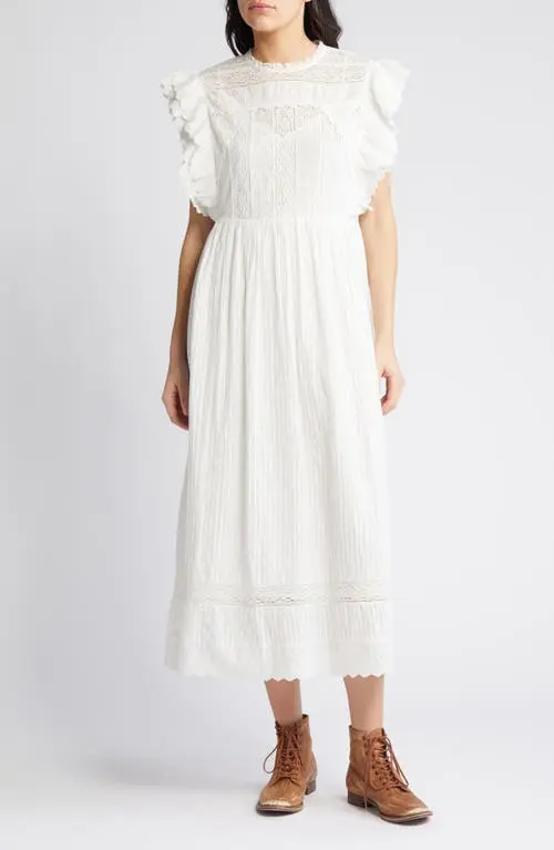 The Great. The Trellis Lace & Ruffle Midi Dress In White - 55% Off |  Editorialist