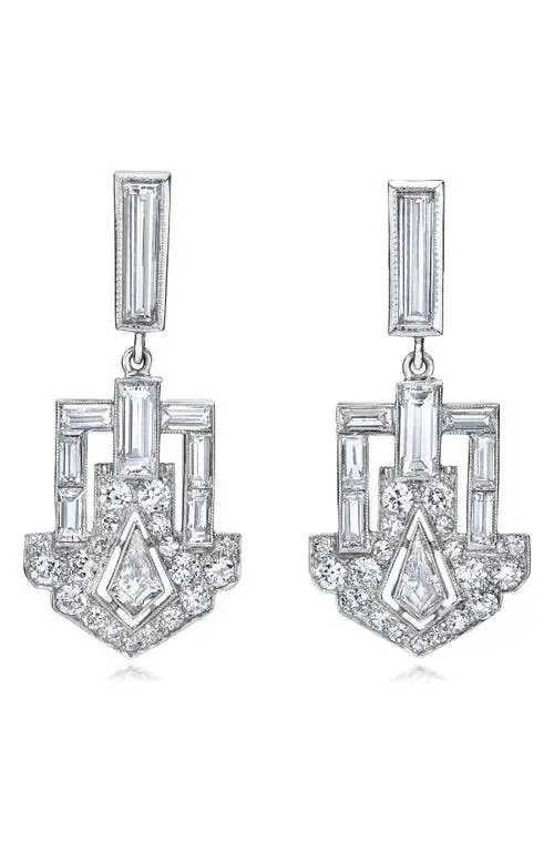 MINDI MOND Dangling Deco Shield Diamond Drop Earrings - Platinum/diamond