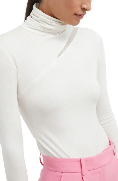 MARCELLA Vee Mesh Cutout Turtleneck Top - Off White