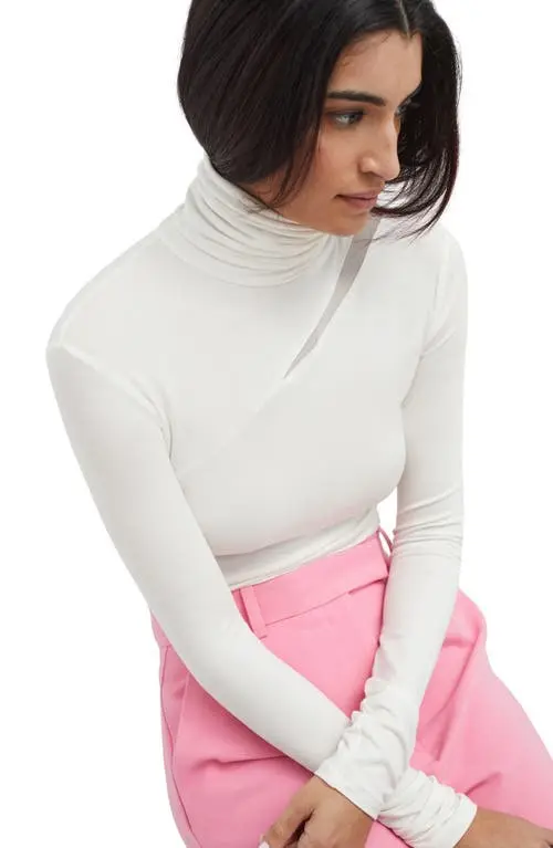 MARCELLA Vee Mesh Cutout Turtleneck Top - Off White