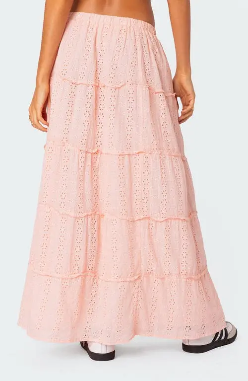 EDIKTED Tiered Cotton Eyelet Maxi Skirt