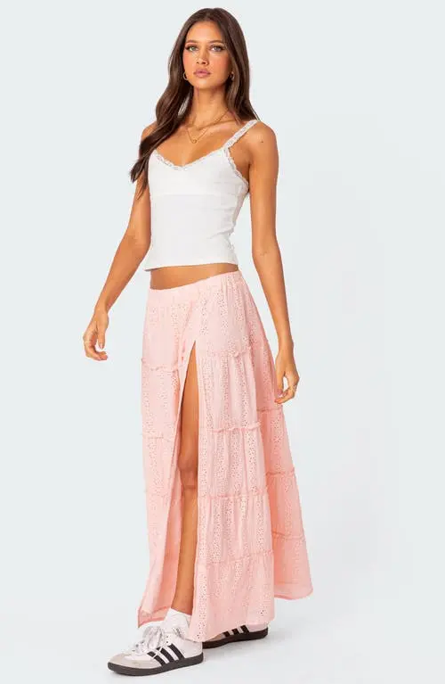 EDIKTED Tiered Cotton Eyelet Maxi Skirt