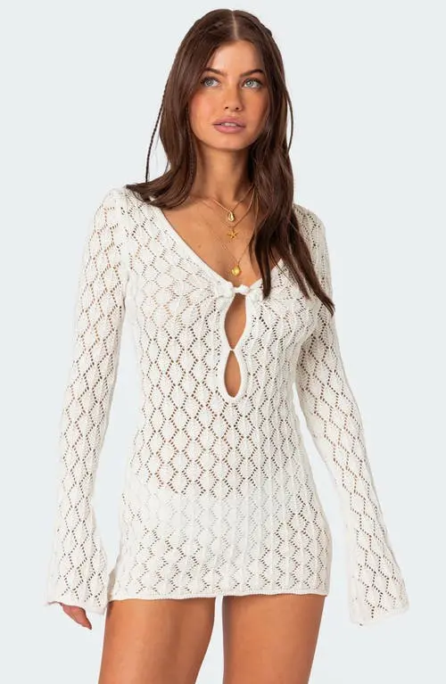 Edikted Brie Long Sleeve Mini Sweater Dress - Cream | Editorialist