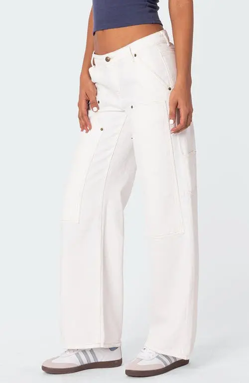 EDIKTED Ayla Low Rise Carpenter Jeans - White