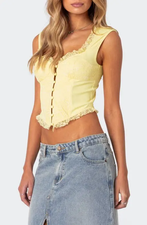 EDIKTED Lace Panel Corset Crop Top - Yellow