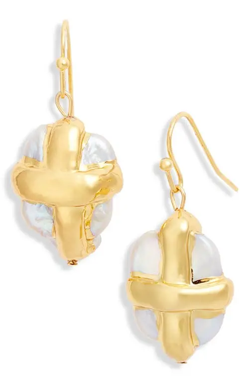KARINE SULTAN Wrapped Pearl Drop Earrings - Gold