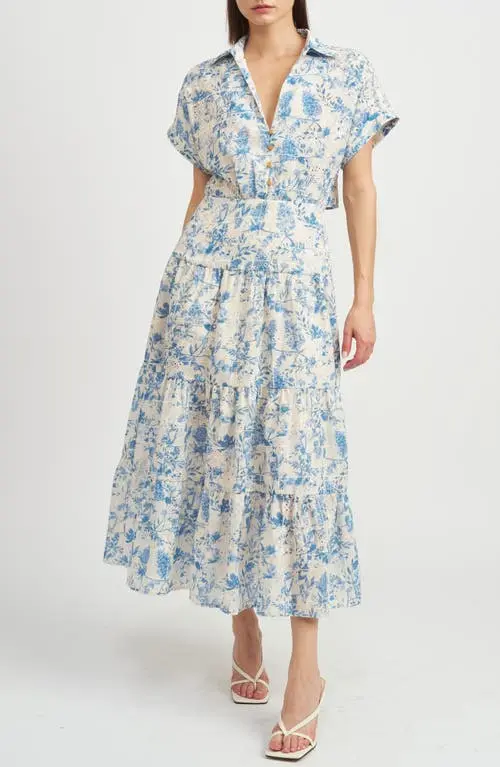 en saison poplin tiered midi dress En Saison Blue Poplin Tiered Midi Dress Size XS