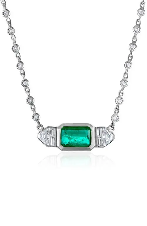 MINDI MOND Emerald And Diamond Platinum Pendant Necklace - Platinum/diamond/emerald