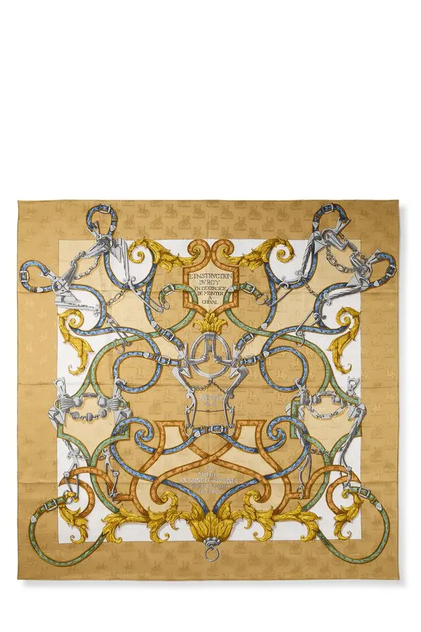 Hermès Multicolor 'l'instruction Du Roy' Silk Scarf 90 - Beige