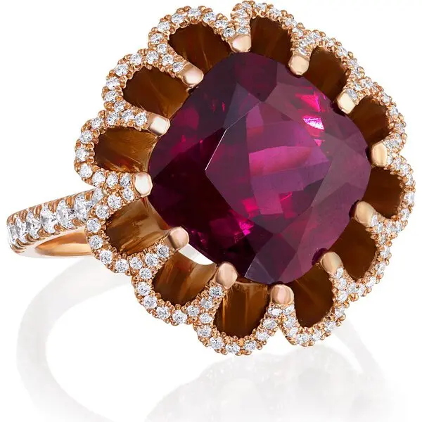 MINDI MOND Imperial Hues Garnet And Diamond Cocktail Ring - 18k Rose Gold