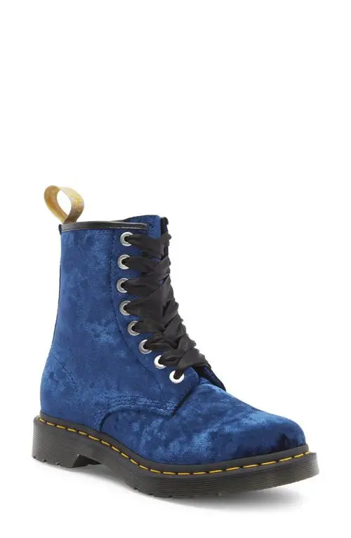 Dr. Martens 1460 Crushed Velvet Combat Boot - Deep Blue Crushed Velvet