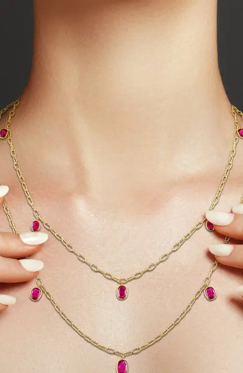 MINDI MOND Ruby Tinsel Charm Chain Necklace - Yellow Gold/ Ruby